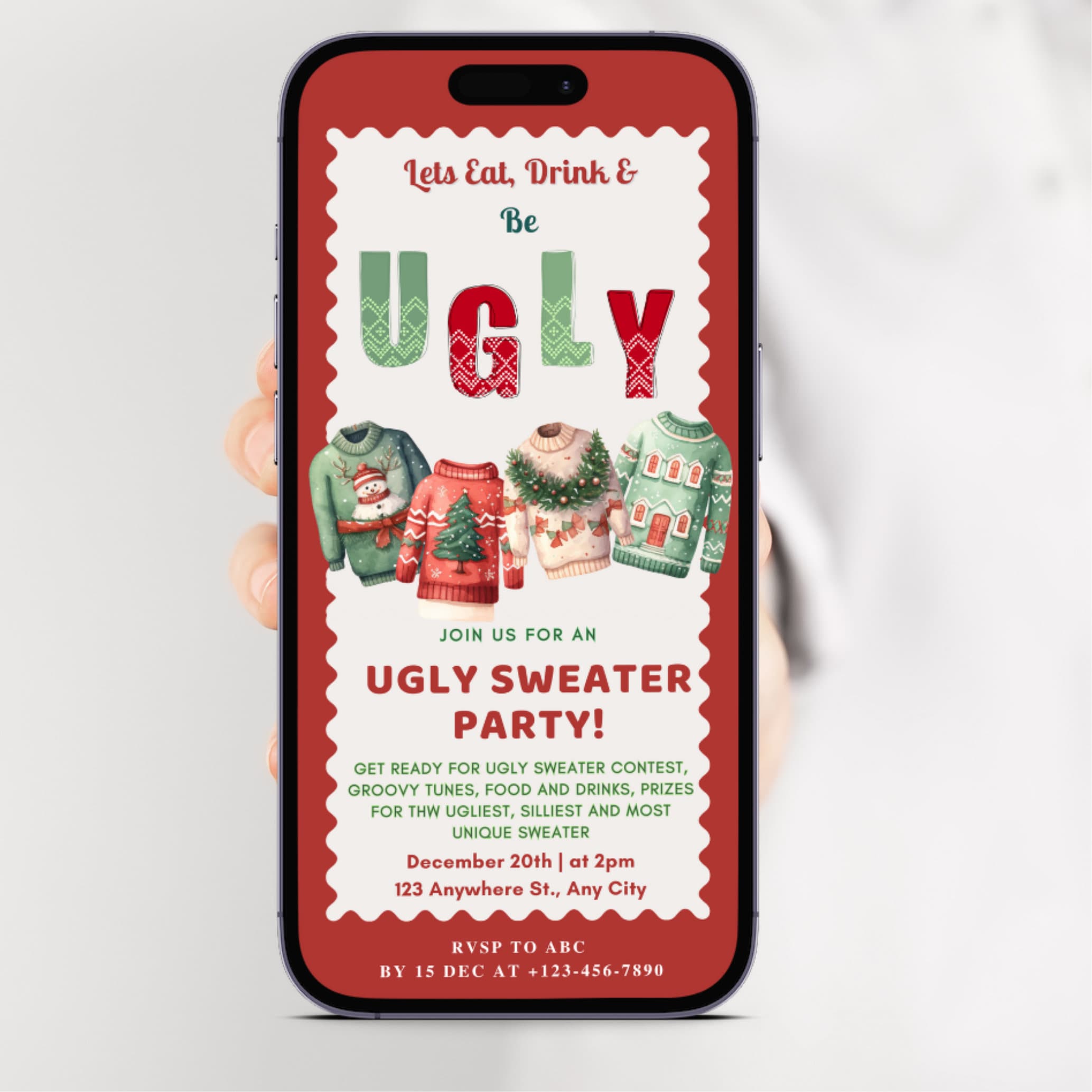 Editable Ugly Sweater Party Invitation Rustic Christmas Ugly Sweater Invitation Eat Drink and Be ...