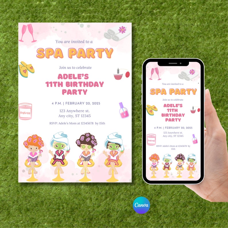 Editable Spa Party Invitation, Printable + Digital Phone Invite, Spa ...