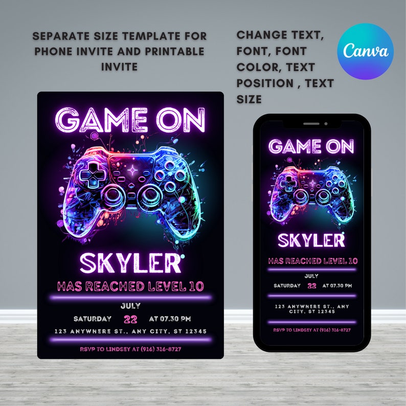 Editable Video Game Party Invitation, Level up Birthday Invite, Gamer ...