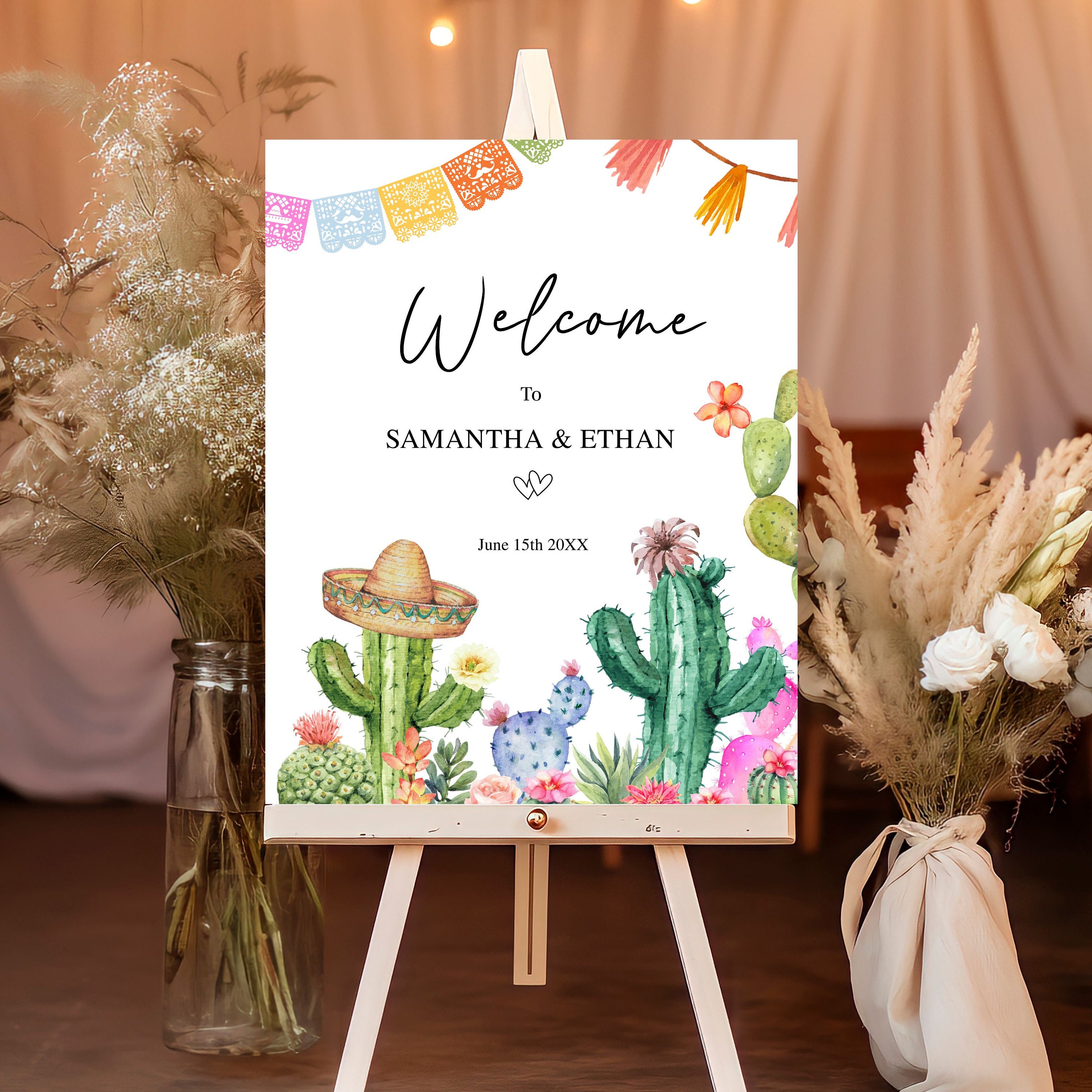 Editable Taco Fiesta Welcome Sign Mexican Theme Cactus Succulent Theme ...
