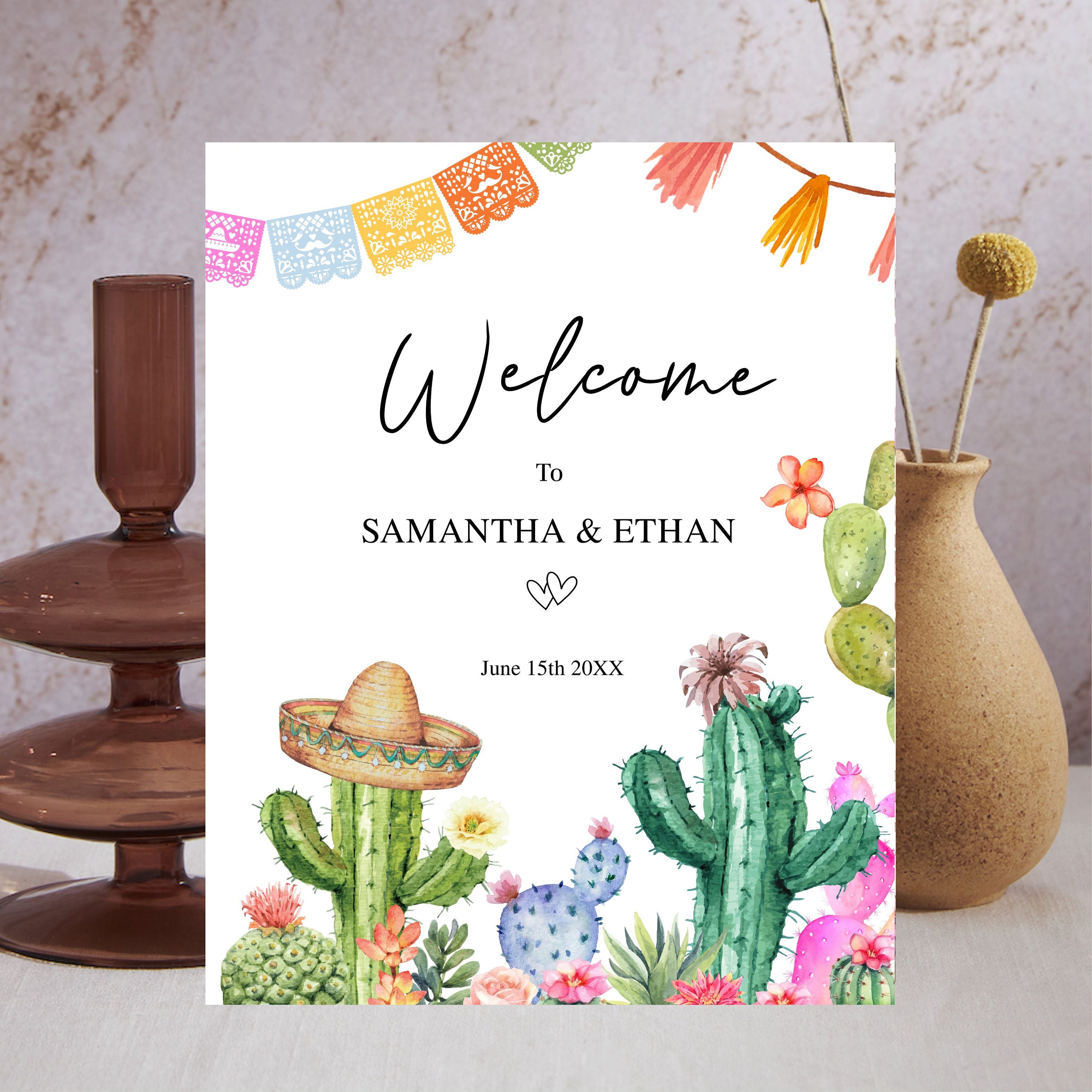 Editable Taco Fiesta Welcome Sign Mexican Theme Cactus Succulent Theme ...