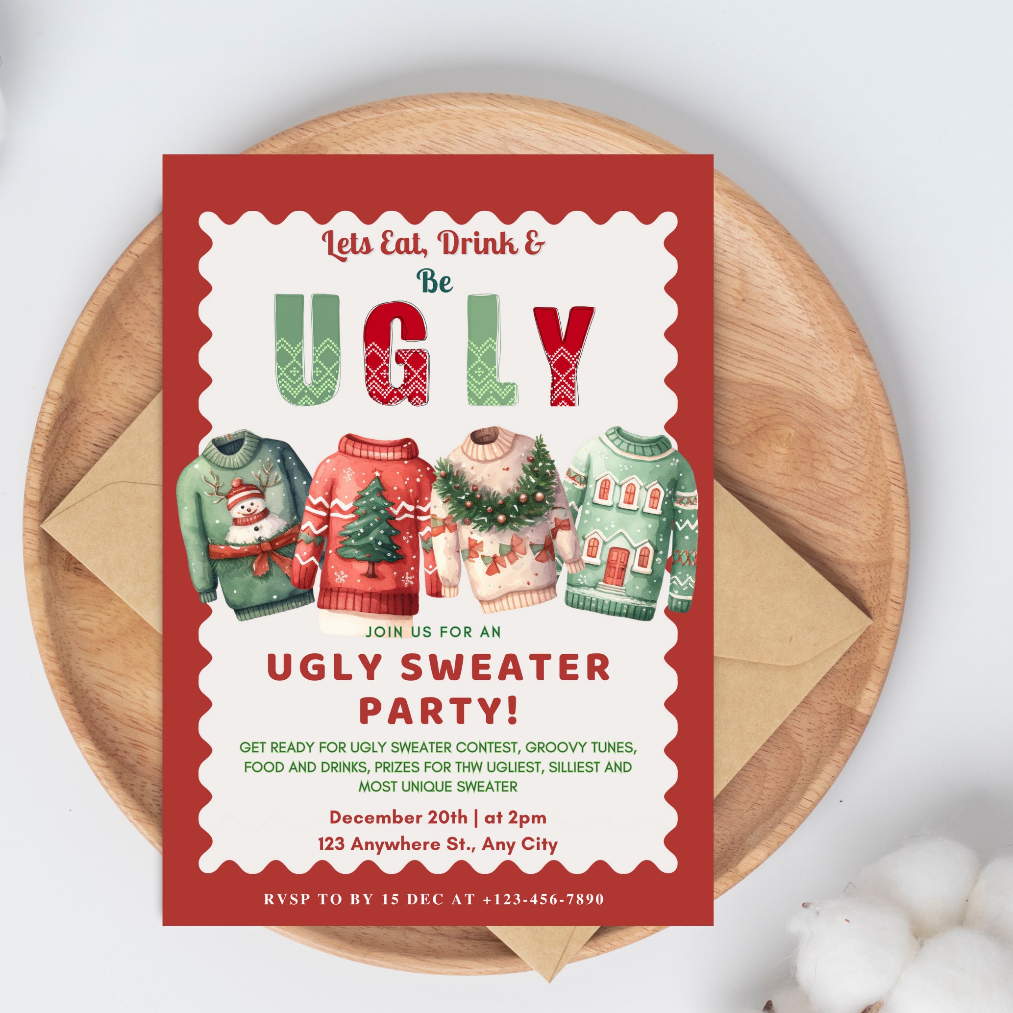 Editable Ugly Christmas Sweater Party Invitation, Ugly Sweater ...