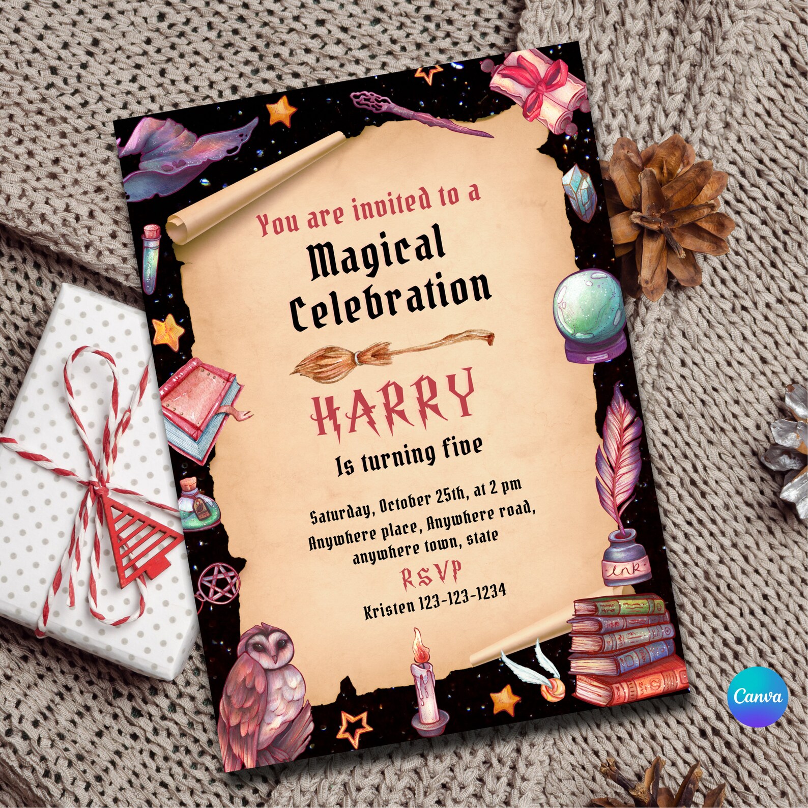Editable Wizard Theme Birthday Invitation Digital Invite + Printable ...