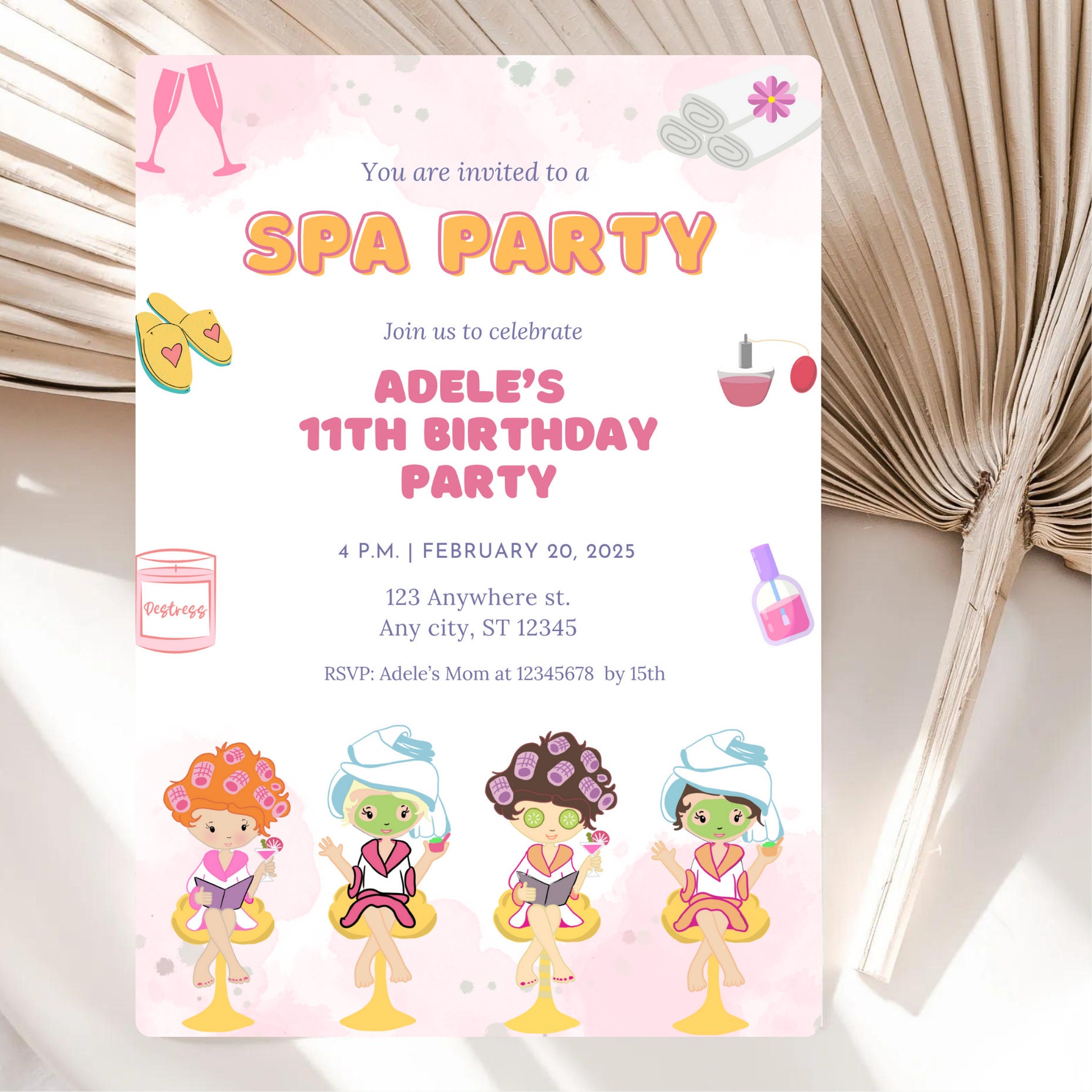 Editable Spa Party Invitation, Pamper Party Invite Template, Tween ...