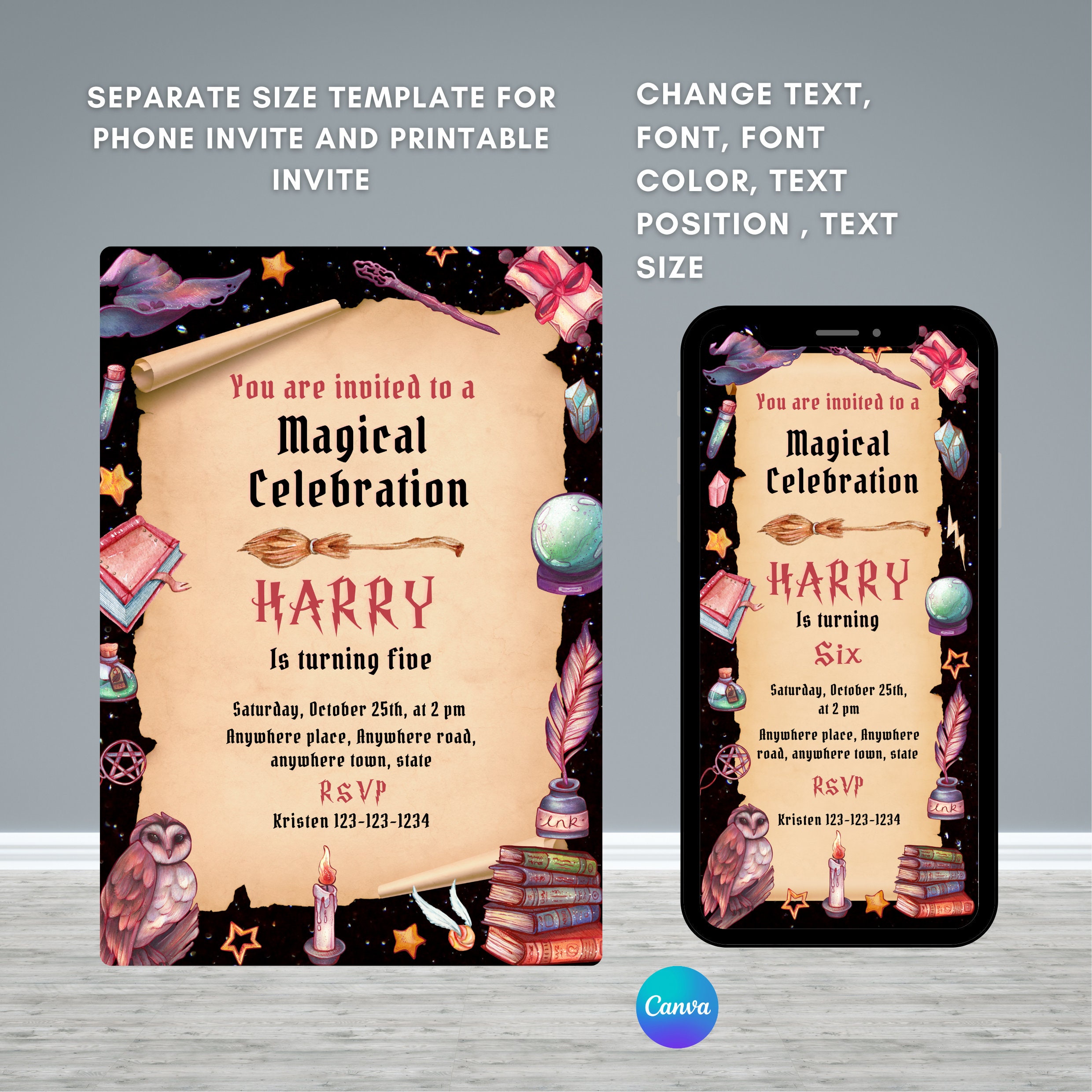 Editable Wizard Theme Birthday Invitation Digital Invite + Printable ...