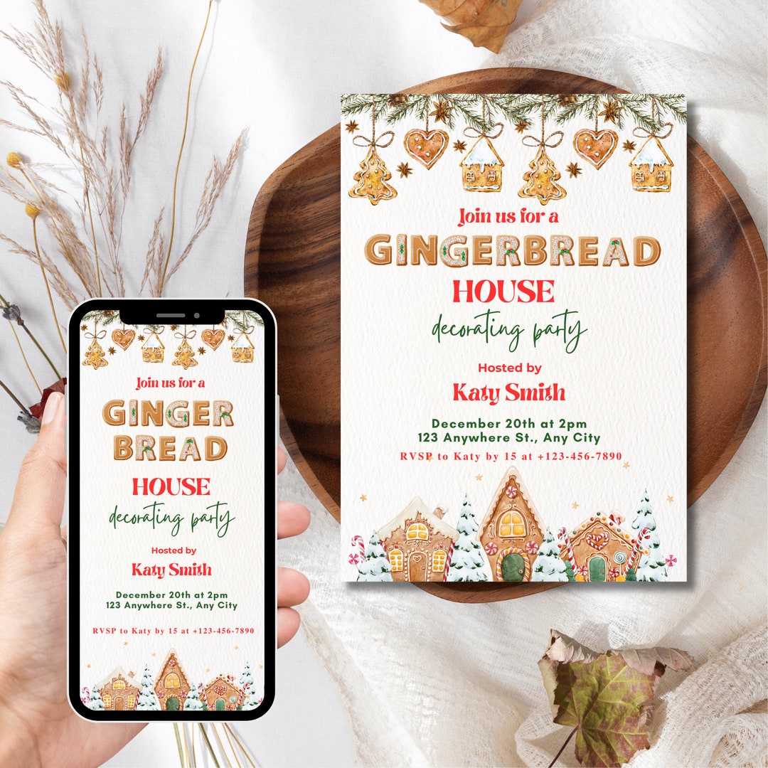 Editable Gingerbread House Decorating Party Invitation, Christmas ...