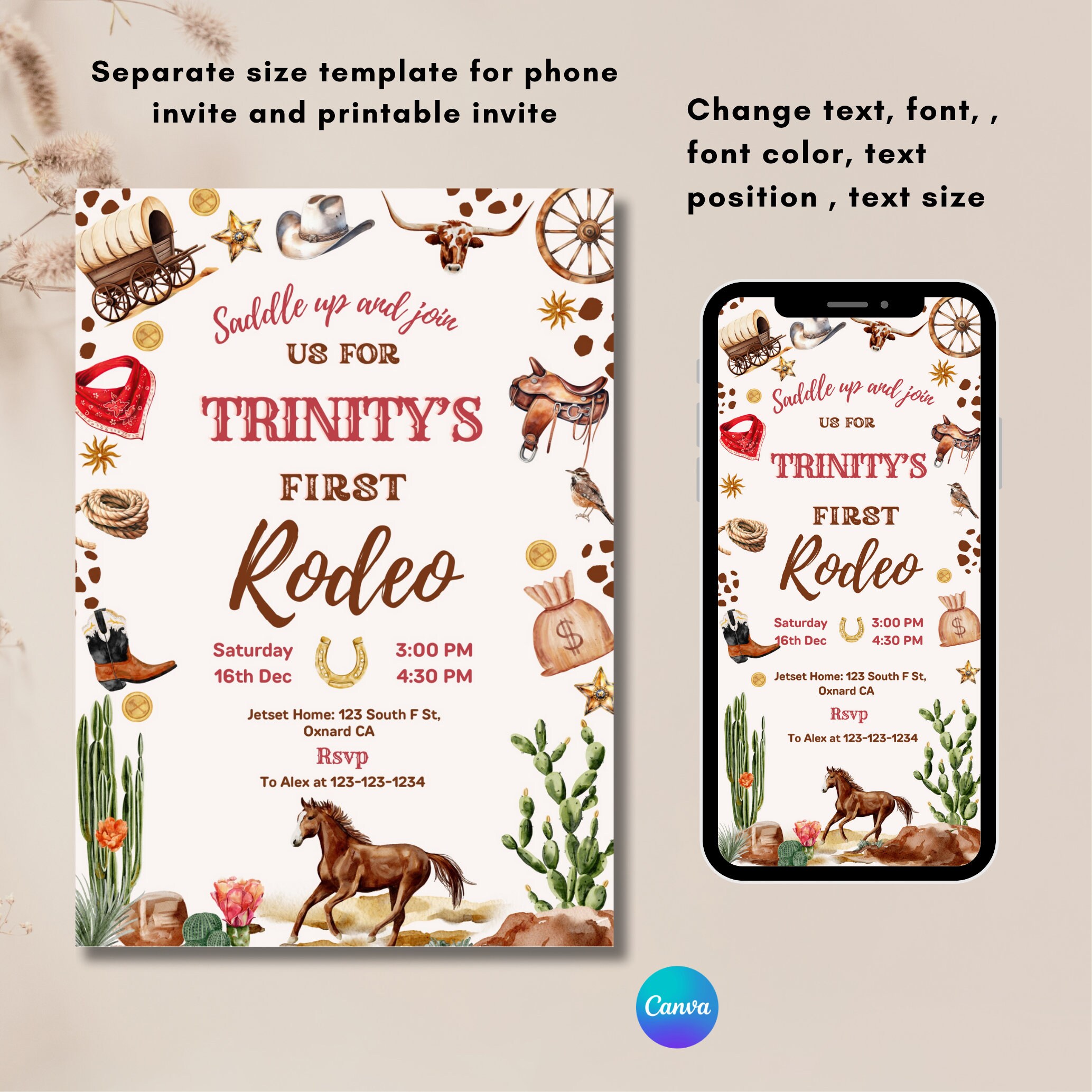 Editable Wild West Birthday Party Invitation Cowgirl Cowboy Party ...