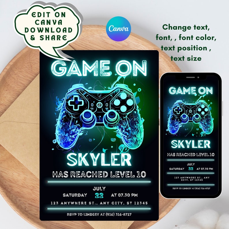 Editable Video Game Party Invitation, Level up Birthday Invite, Gamer ...