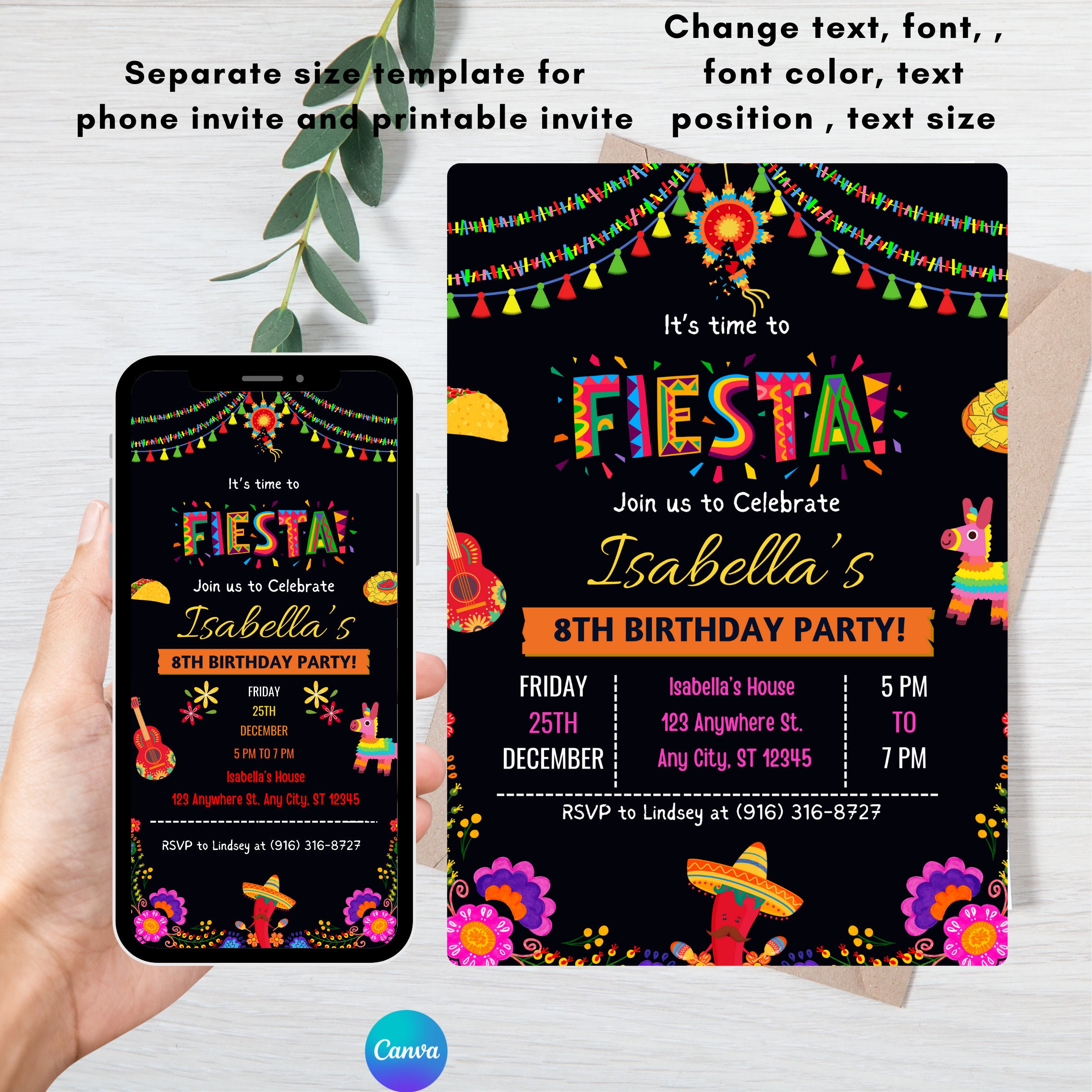Editable Fiesta Birthday Party Invitation,taco Theme, Fiesta Invitation ...