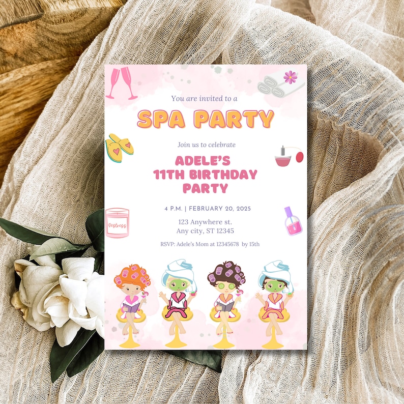 Editable Spa Party Invitation, Pamper Party Invite Template, Tween ...