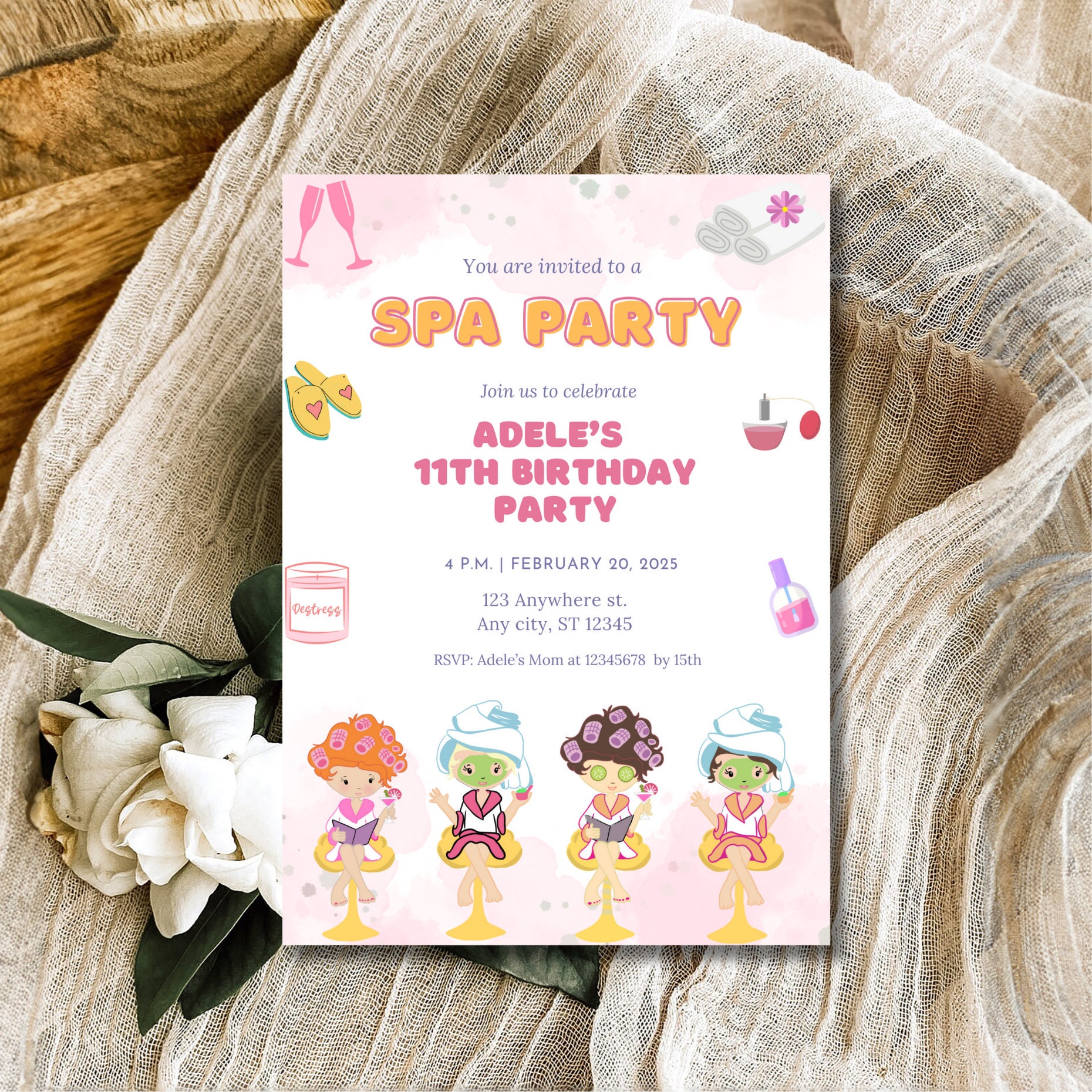 Editable Spa Party Invitation, Pamper Party Invite Template, Tween ...