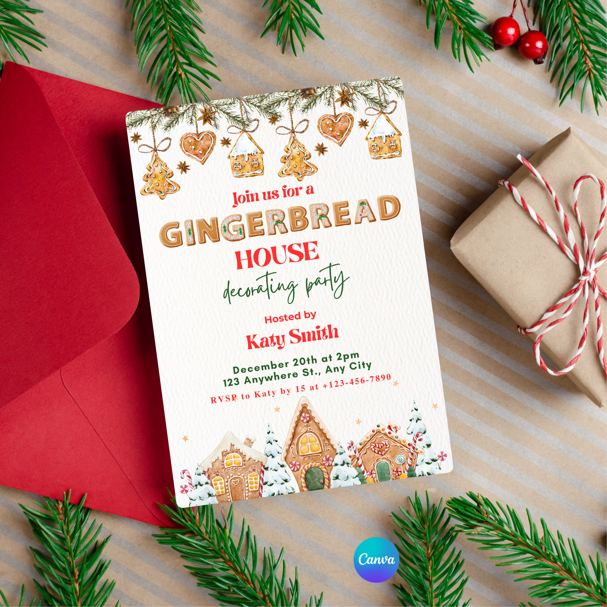 Editable Gingerbread House Decorating Party Invitation, Christmas ...