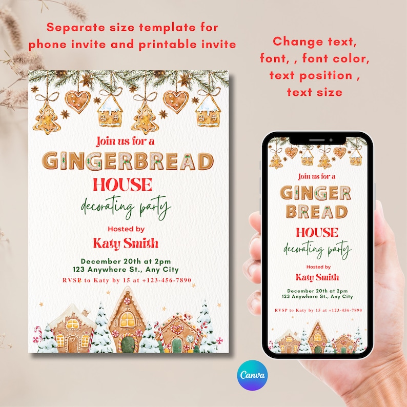 Editable Gingerbread House Decorating Party Invitation, Christmas ...