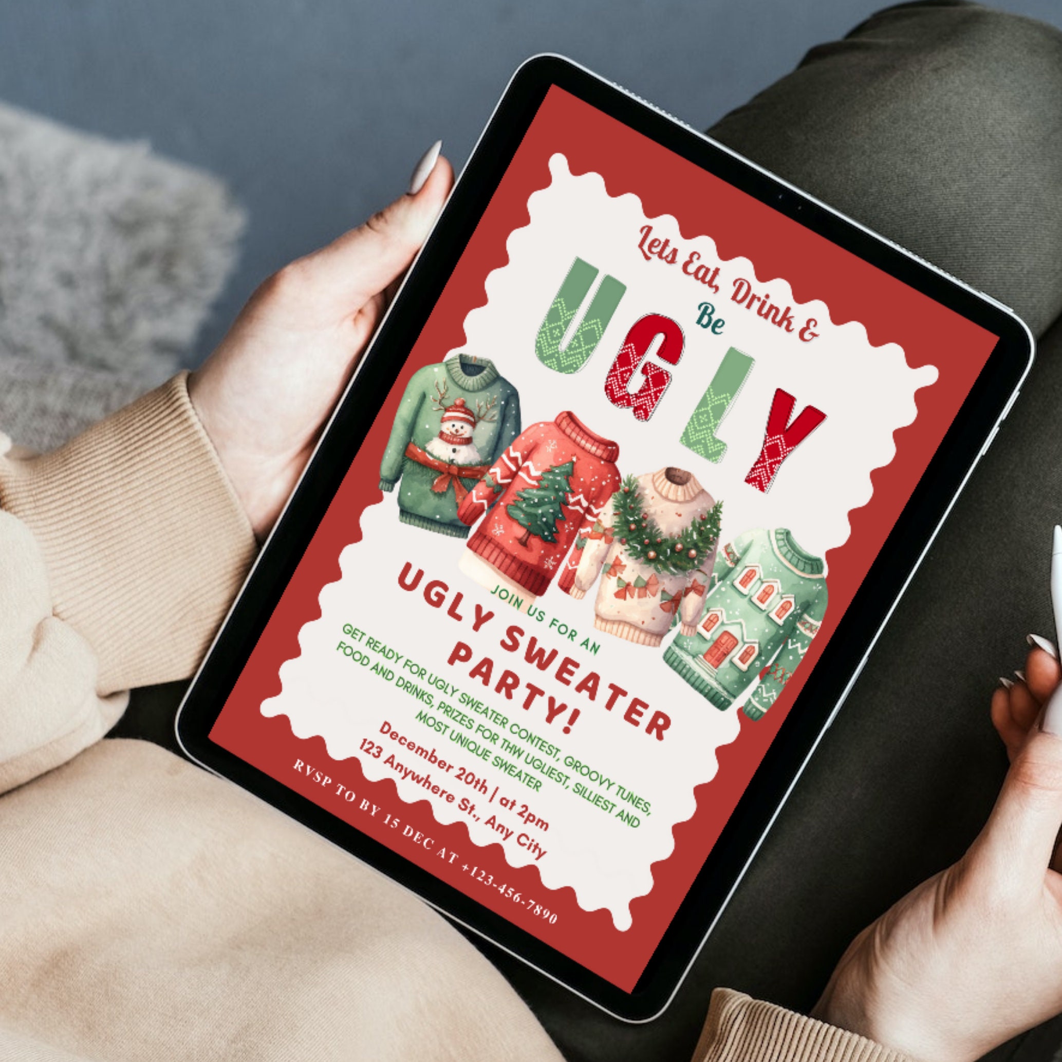 Editable Ugly Sweater Party Invitation Rustic Christmas Ugly Sweater ...