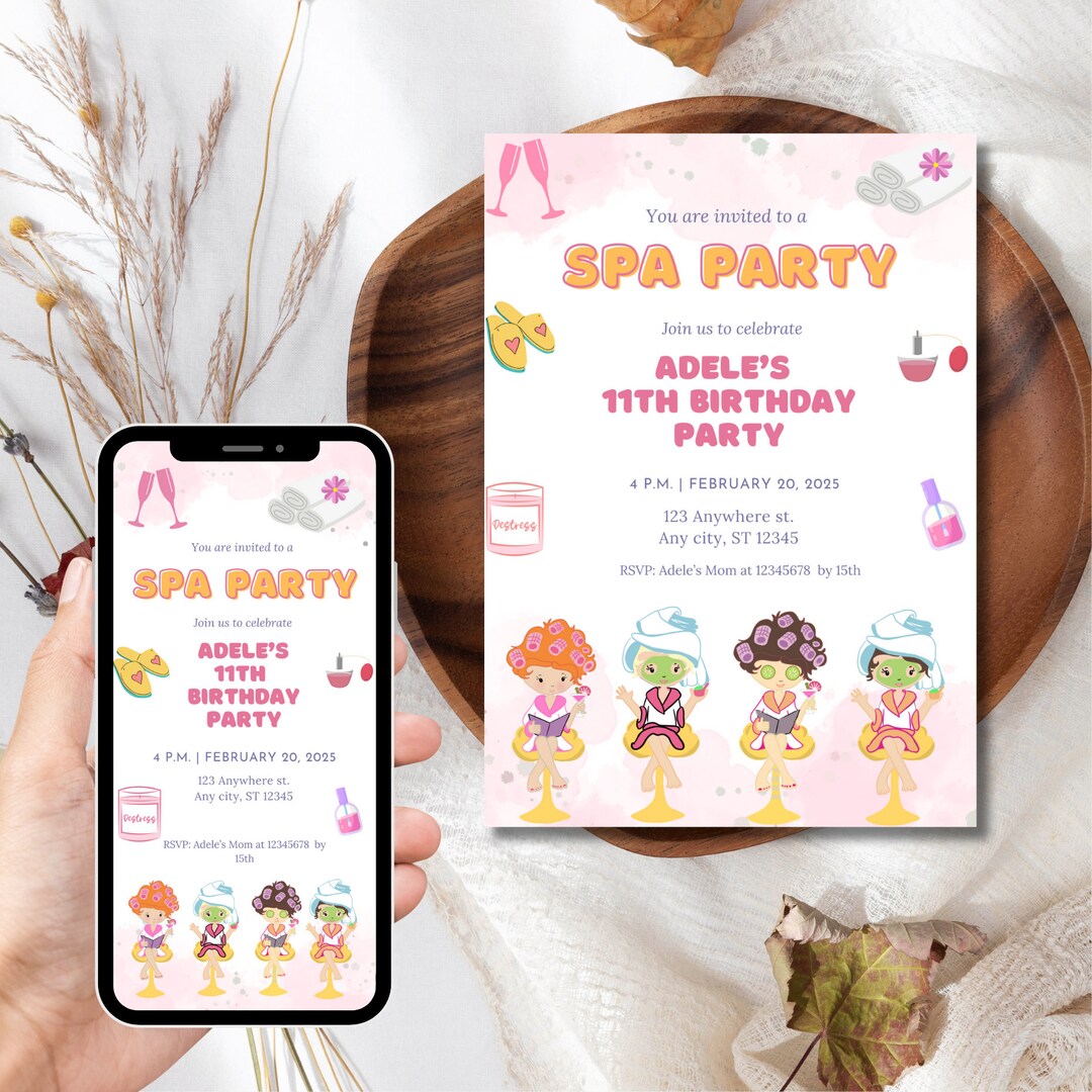 Editable Spa Party Invitation, Pamper Party Invite Template, Tween ...
