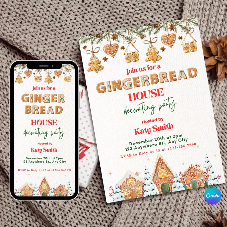 Editable Gingerbread House Decorating Party Invitation, Christmas ...