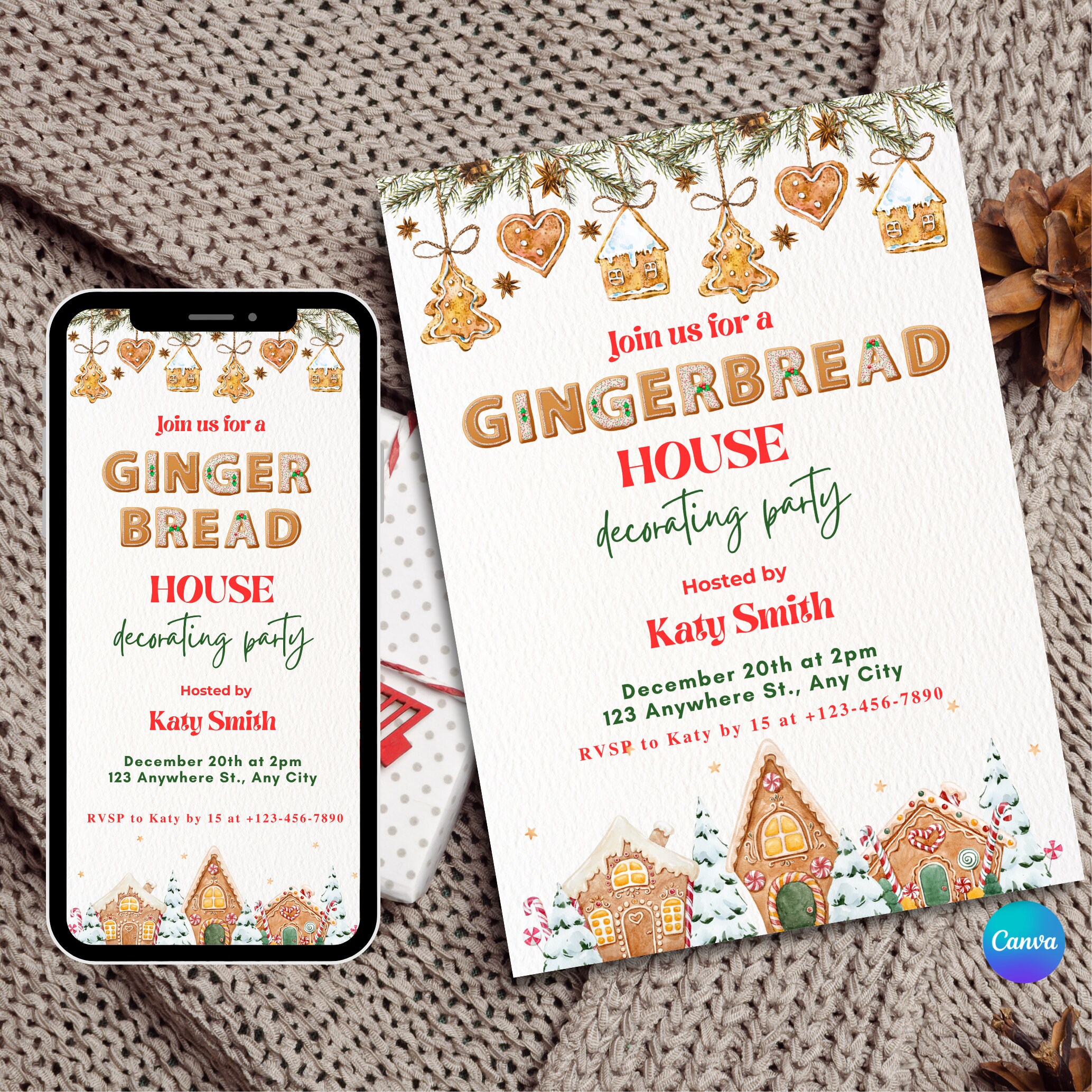 Editable Gingerbread House Decorating Party Invitation, Christmas ...