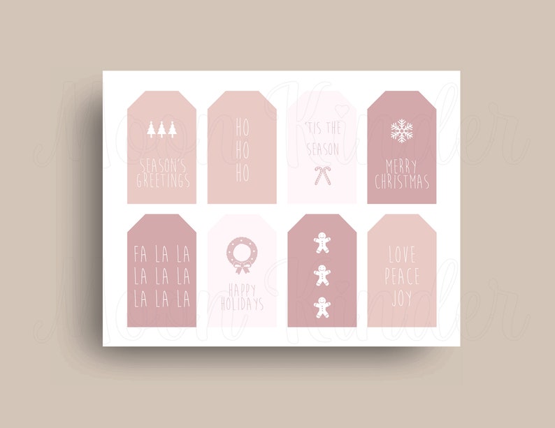 Pink Boho Christmas Gift Tags Set of 8 Printable Holiday Gift Tags ...