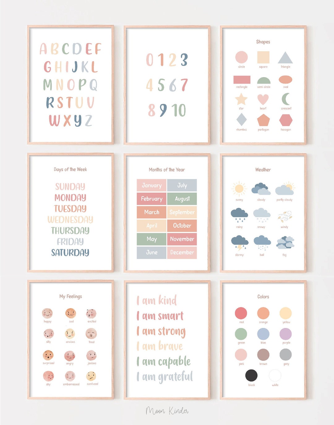Set of 9 Educational Posters, Montessori Classroom Decor, Homeschool ...