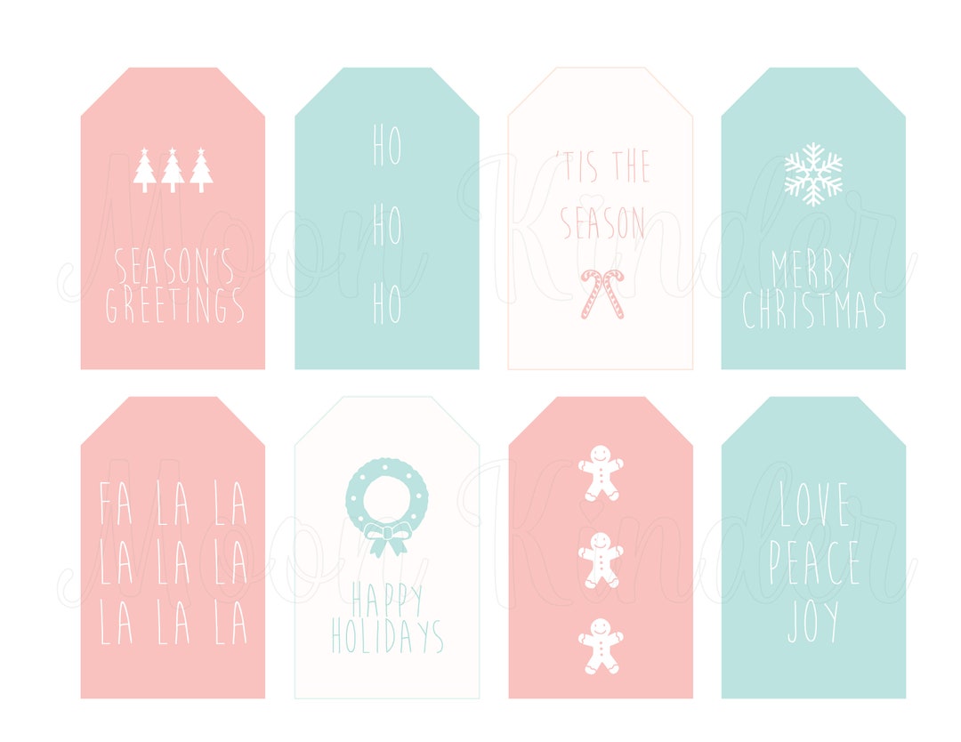 Coral Turquoise Christmas Gift Tags Set of 8 Printable Holiday Gift ...