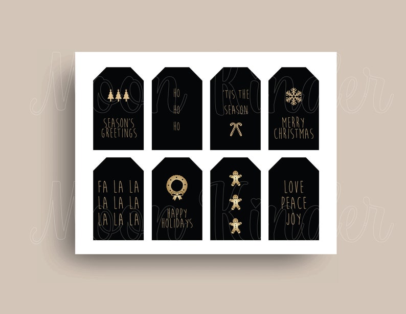 Black and Gold Christmas Gift Tags Set of 8 Printable - Etsy