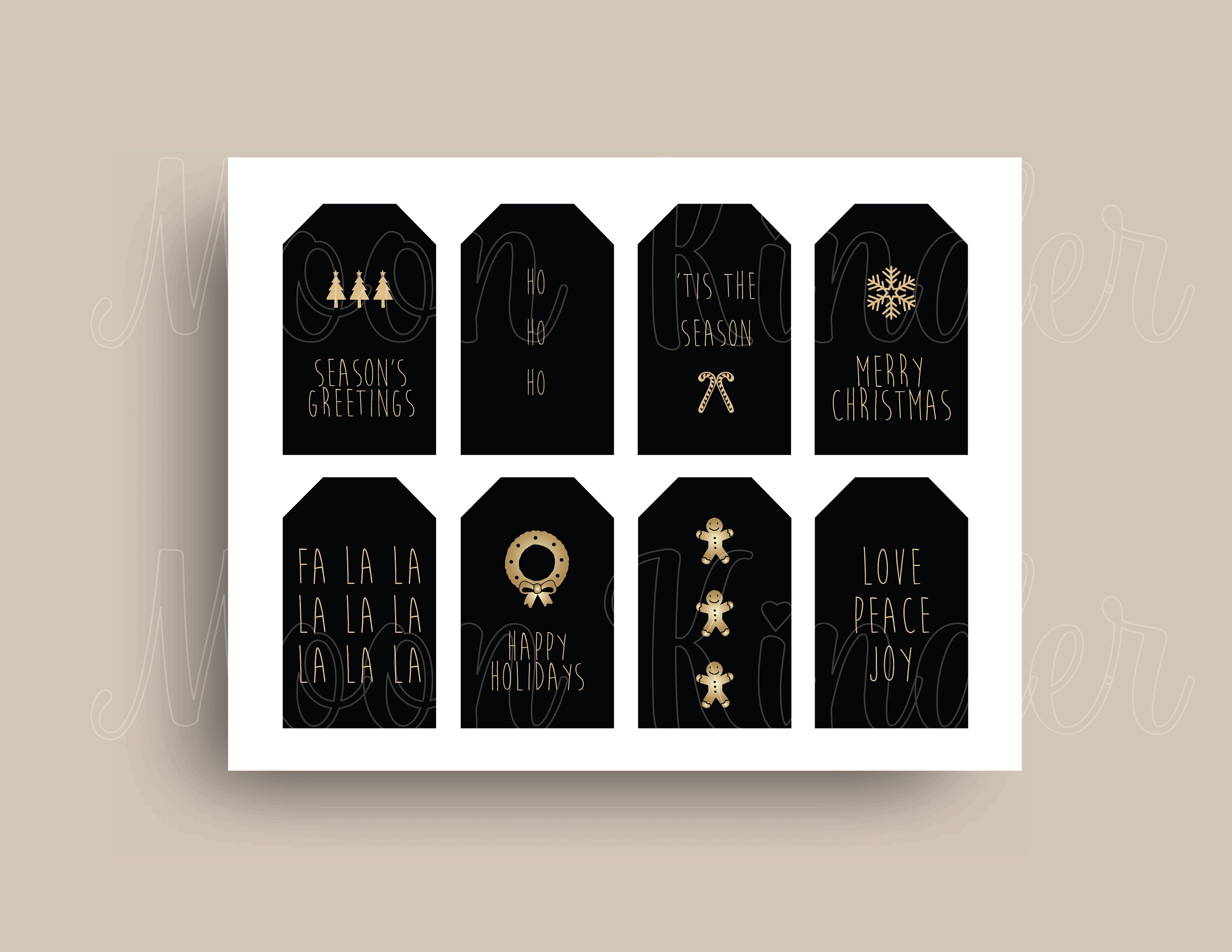 Black and Gold Christmas Gift Tags Set of 8 Printable Holiday Gift Tags ...