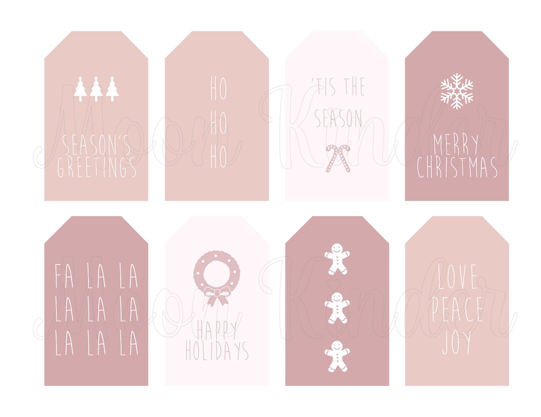 Pink Boho Christmas Gift Tags Set of 8 Printable Holiday Gift Tags ...
