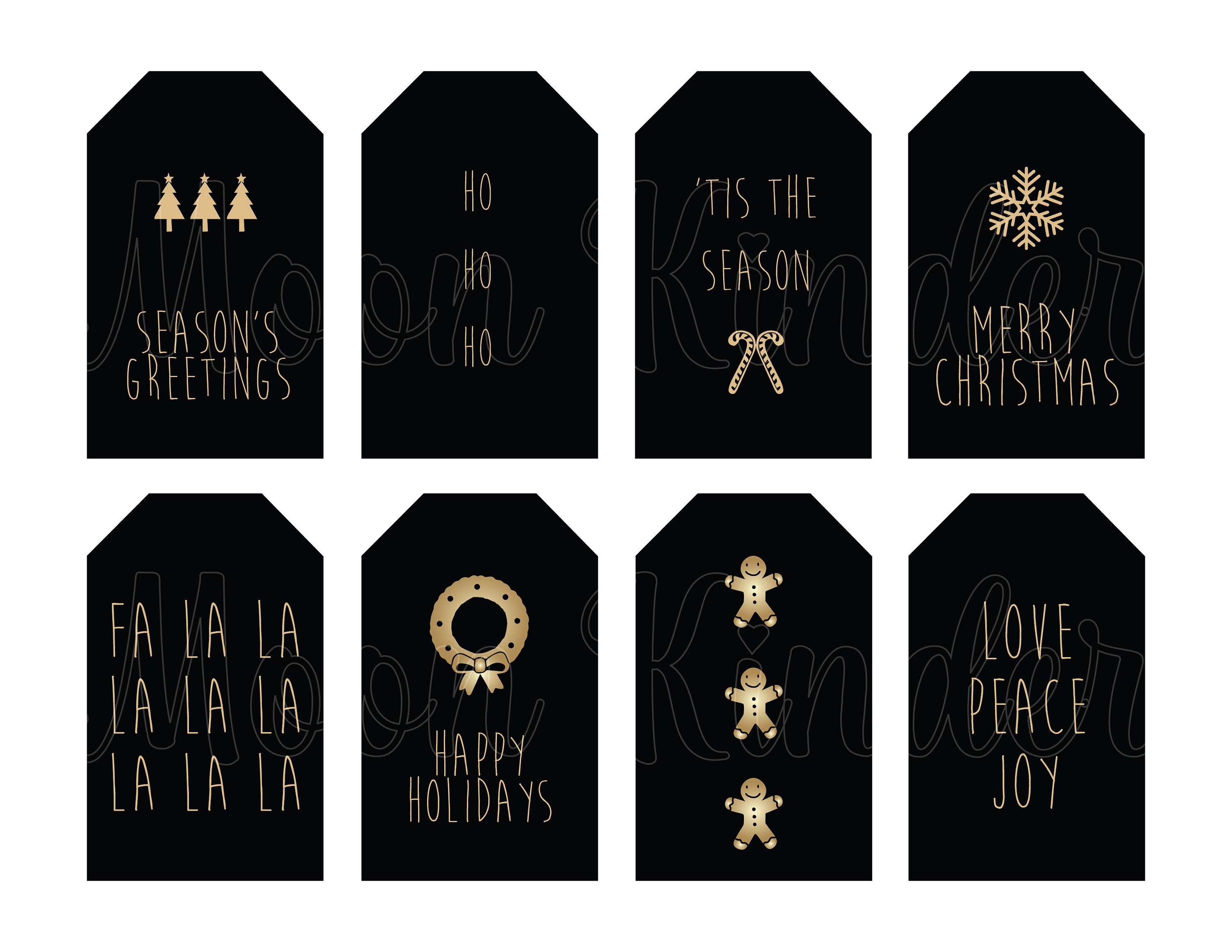 Black and Gold Christmas Gift Tags Set of 8 Printable Holiday Gift Tags ...