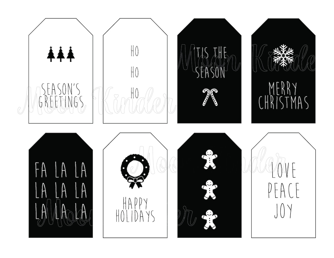 Black and White Christmas Gift Tags Set of 8 Printable Holiday Gift ...