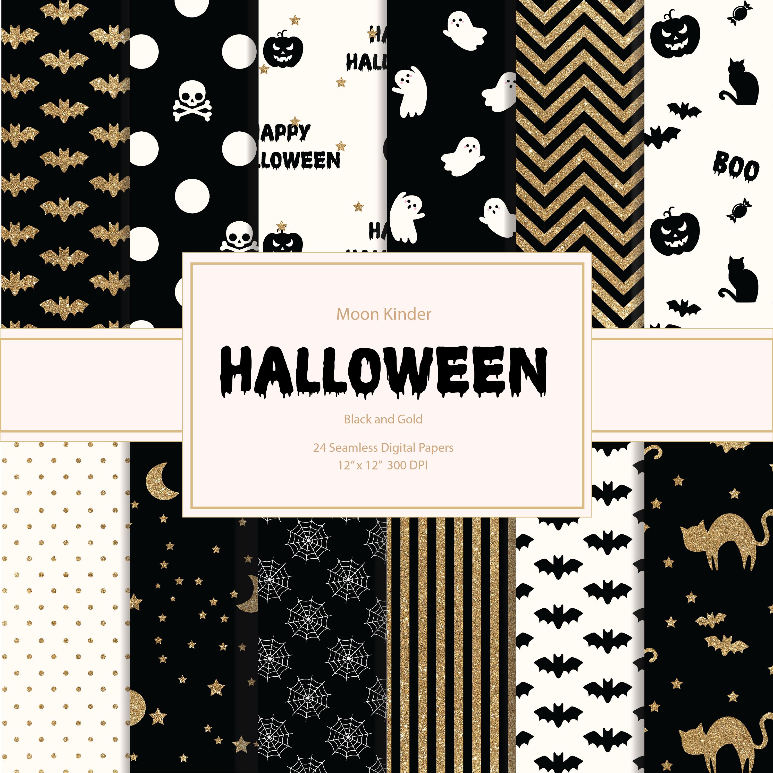 24 Cute Halloween Themed Digital Papers, Seamless Commercial Use, Black ...
