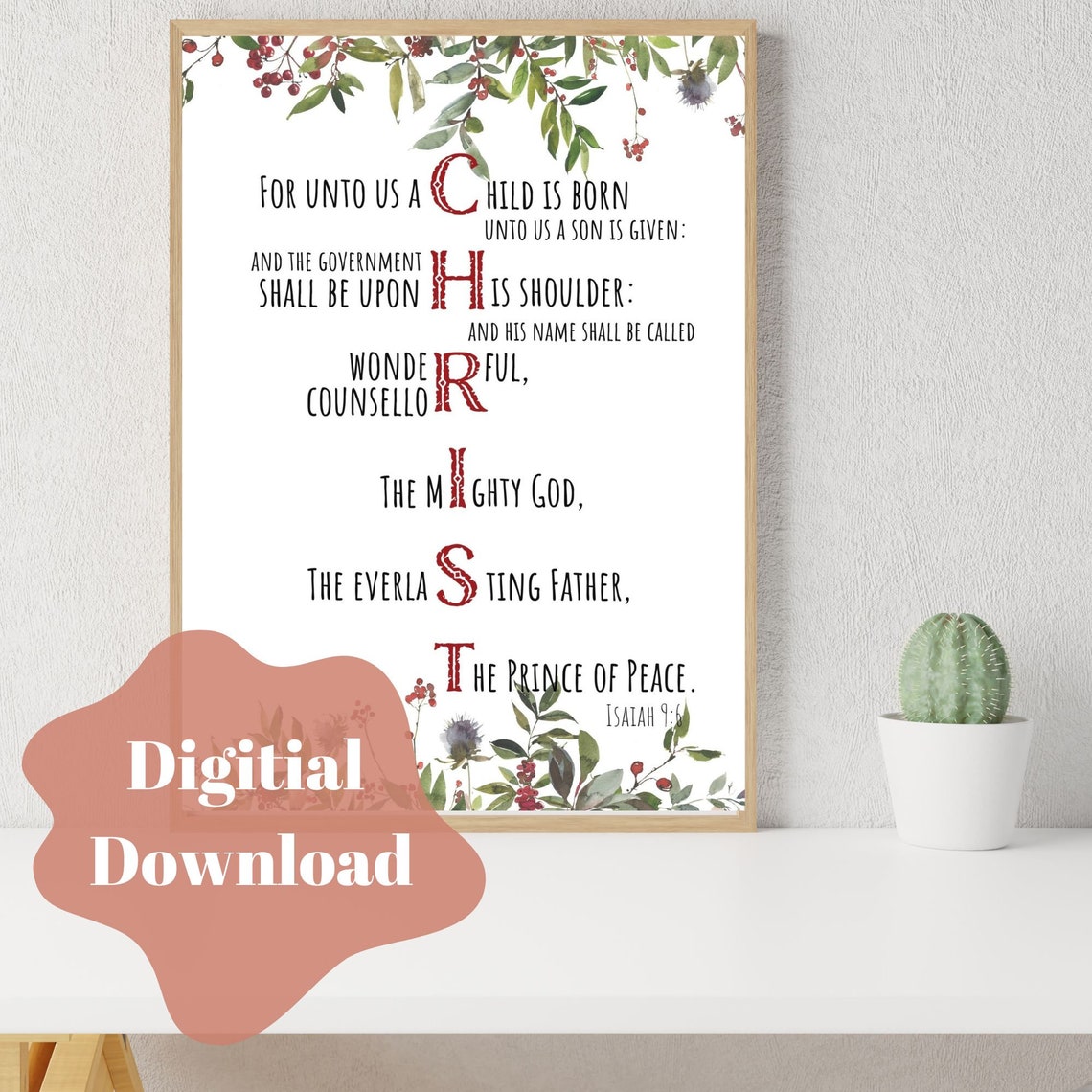 Unto Us a Child is Born - Isaiah 9:6 Bible Christmas Print Christmas ...
