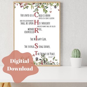 Unto Us a Child is Born - Isaiah 9:6 Bible Christmas Print Christmas ...