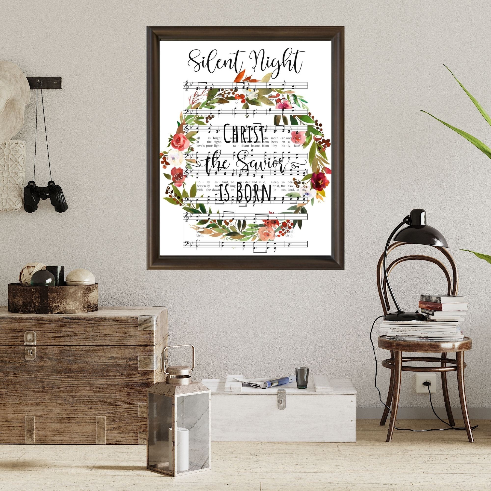 Silent Night Holy Night Hymn Lyrics Christmas Wreath Wall Art Christian ...