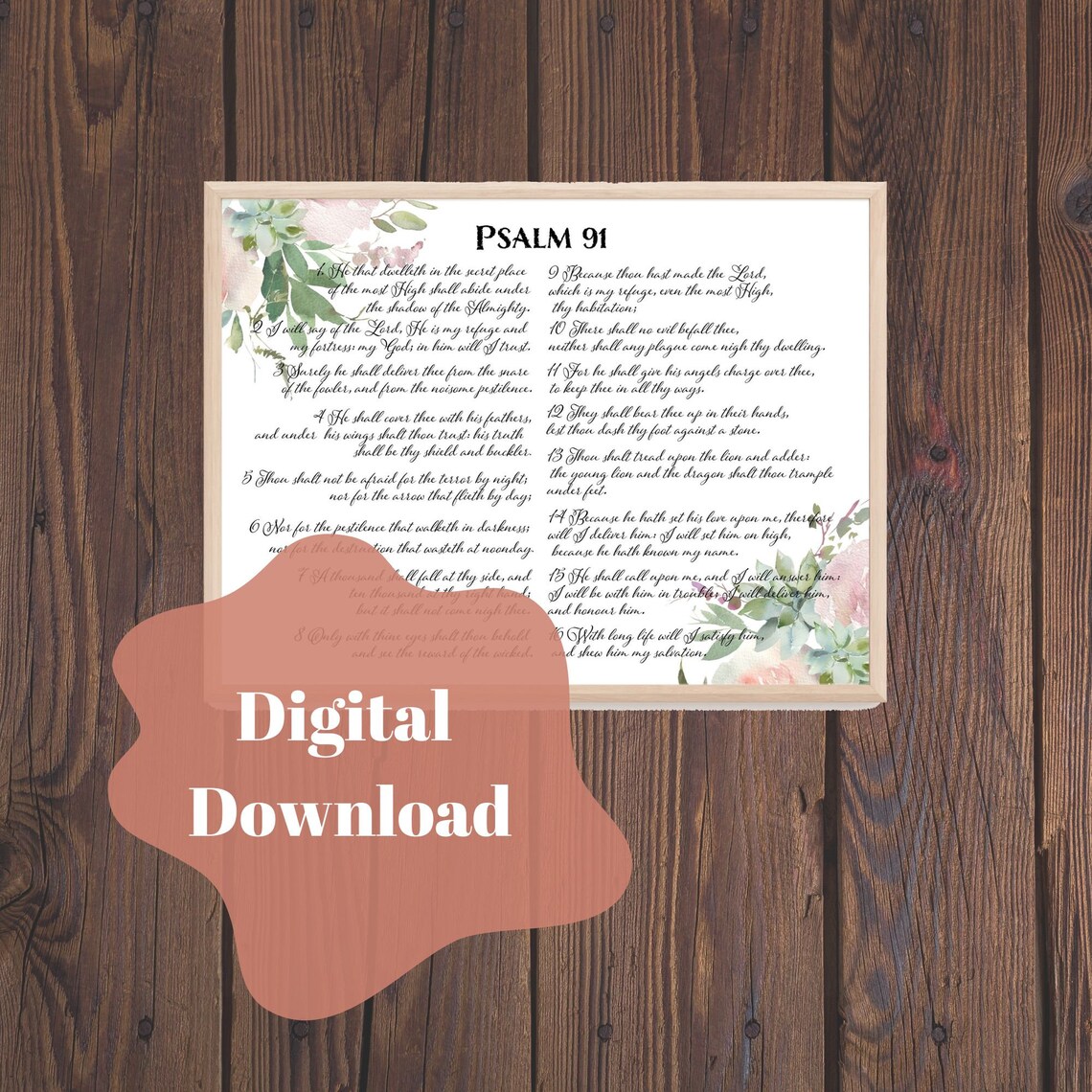 PSALM 91 King James Bible Floral Watercolor Wall Art Christian Home ...