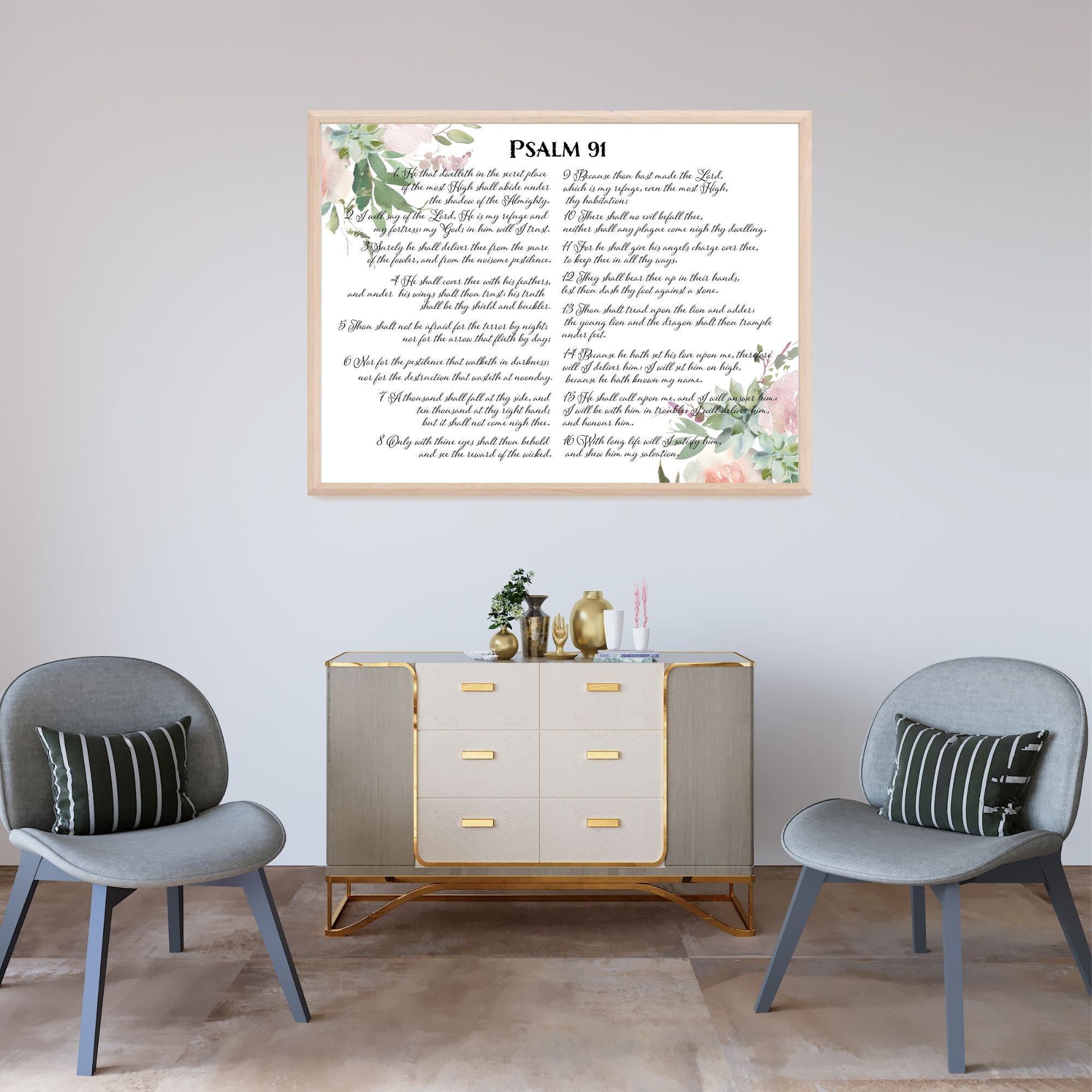 PSALM 91 King James Bible Floral Watercolor Wall Art Christian Home ...