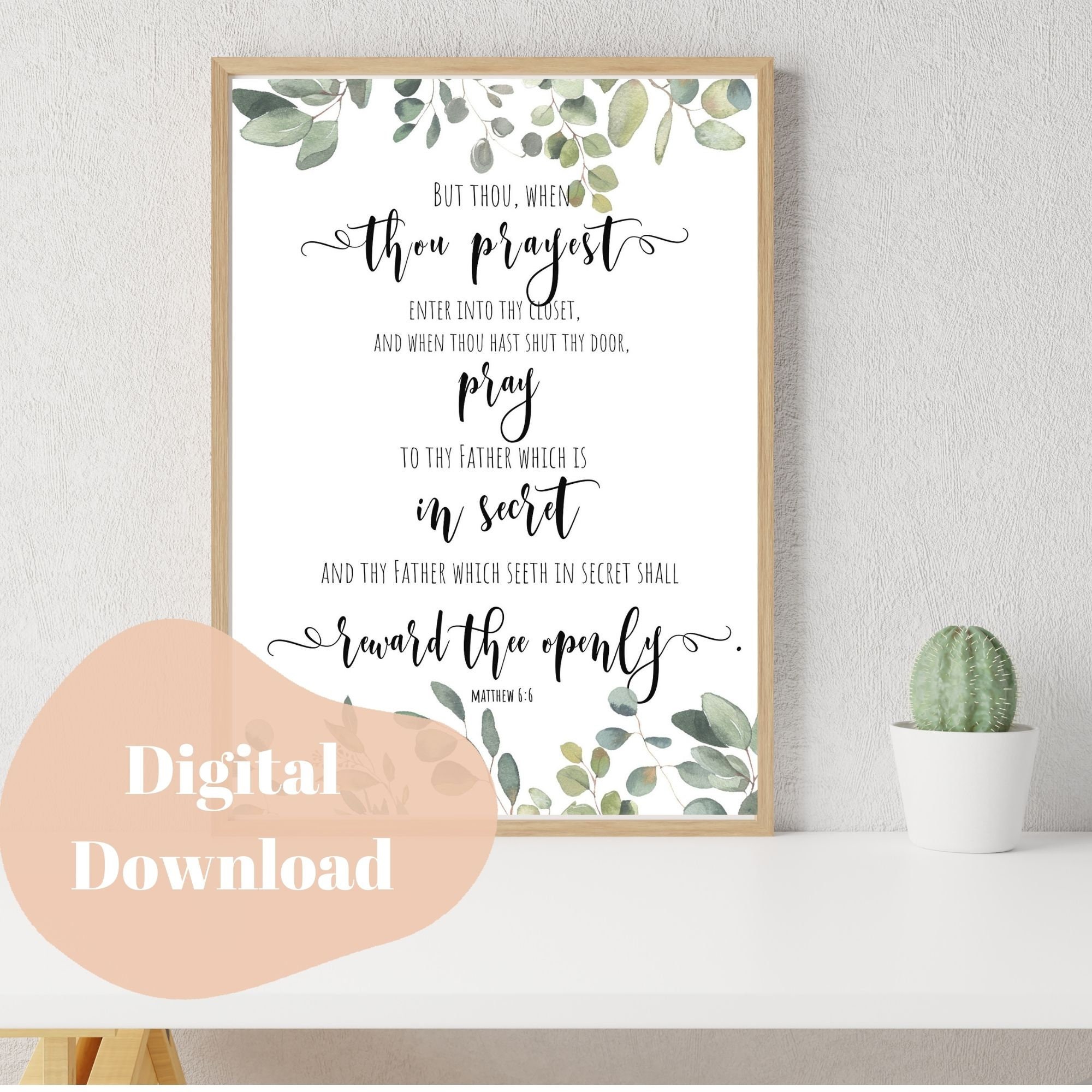 Matthew 6:6 KJV BIBLE VERSE Wall Art Christian Prayer Printable ...