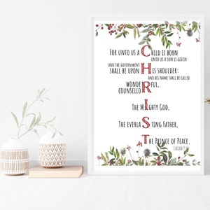 Unto Us a Child is Born - Isaiah 9:6 Bible Christmas Print Christmas ...