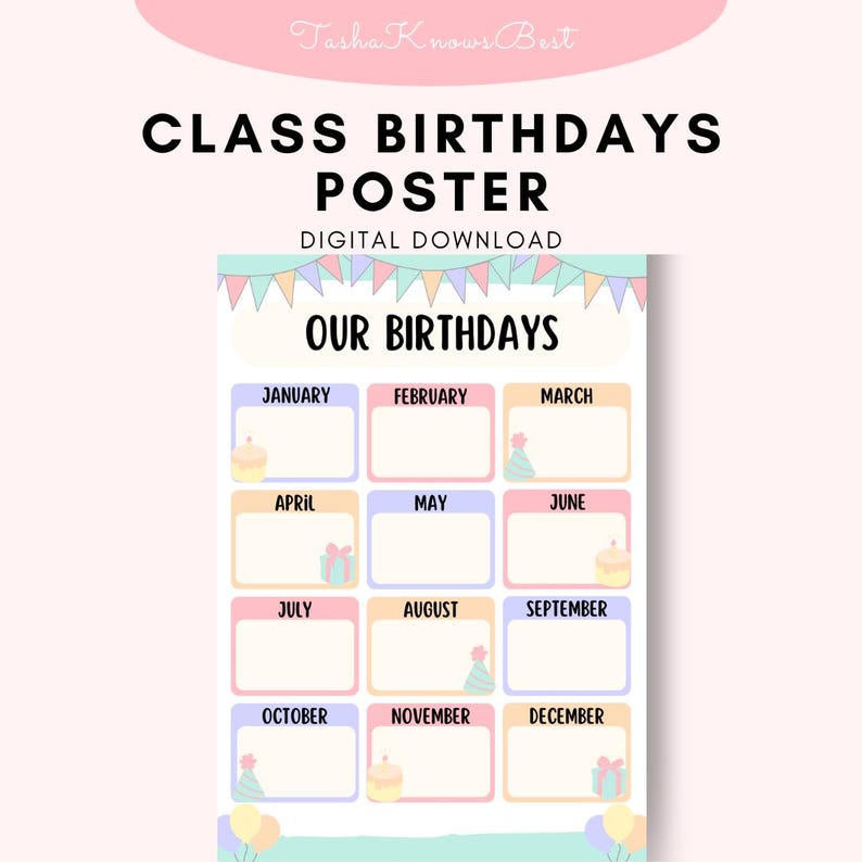 Pastel Rainbow Classroom Birthday Poster, Birthday Poster Class ...