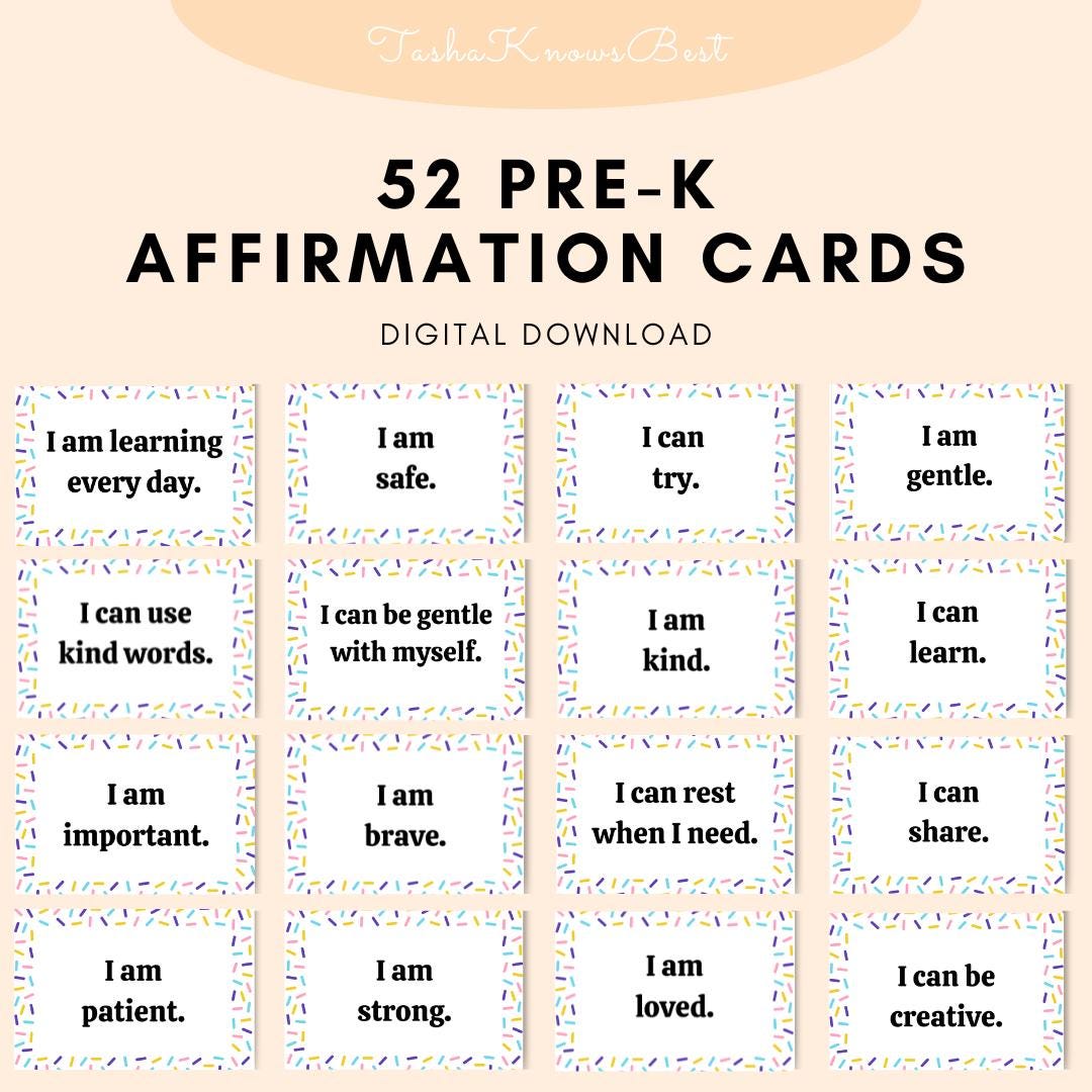 Pre-k Affirmation Cards Printable, Affirmation Cards Digital, Pre-k ...