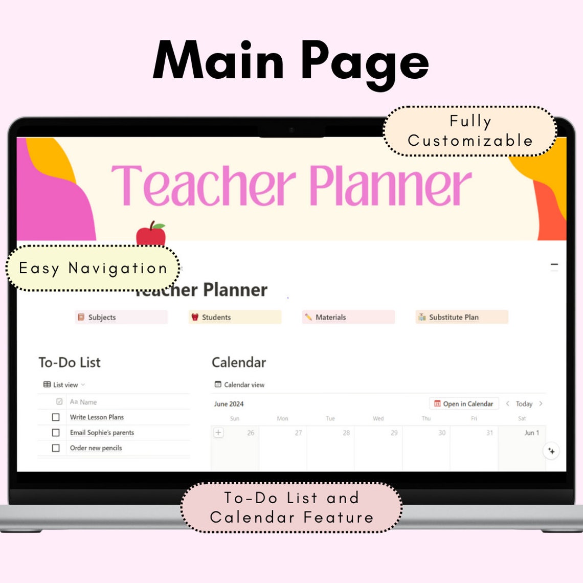 Notion Teacher Planner - Colourful Look, Teacher Organization, Teacher ...
