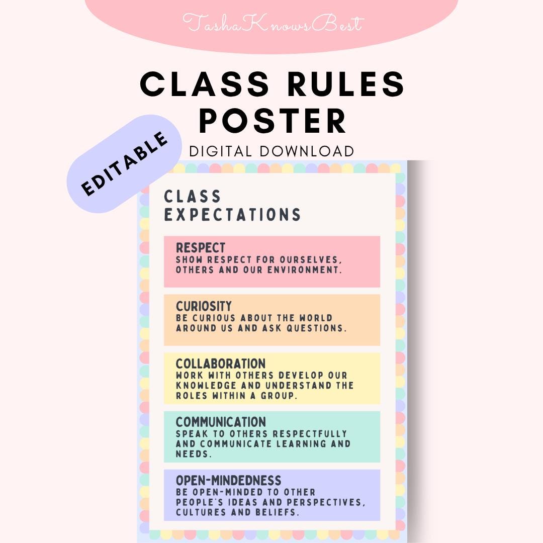 Editable Pastel Rainbow Class Expectations Poster, Class Poster Class ...