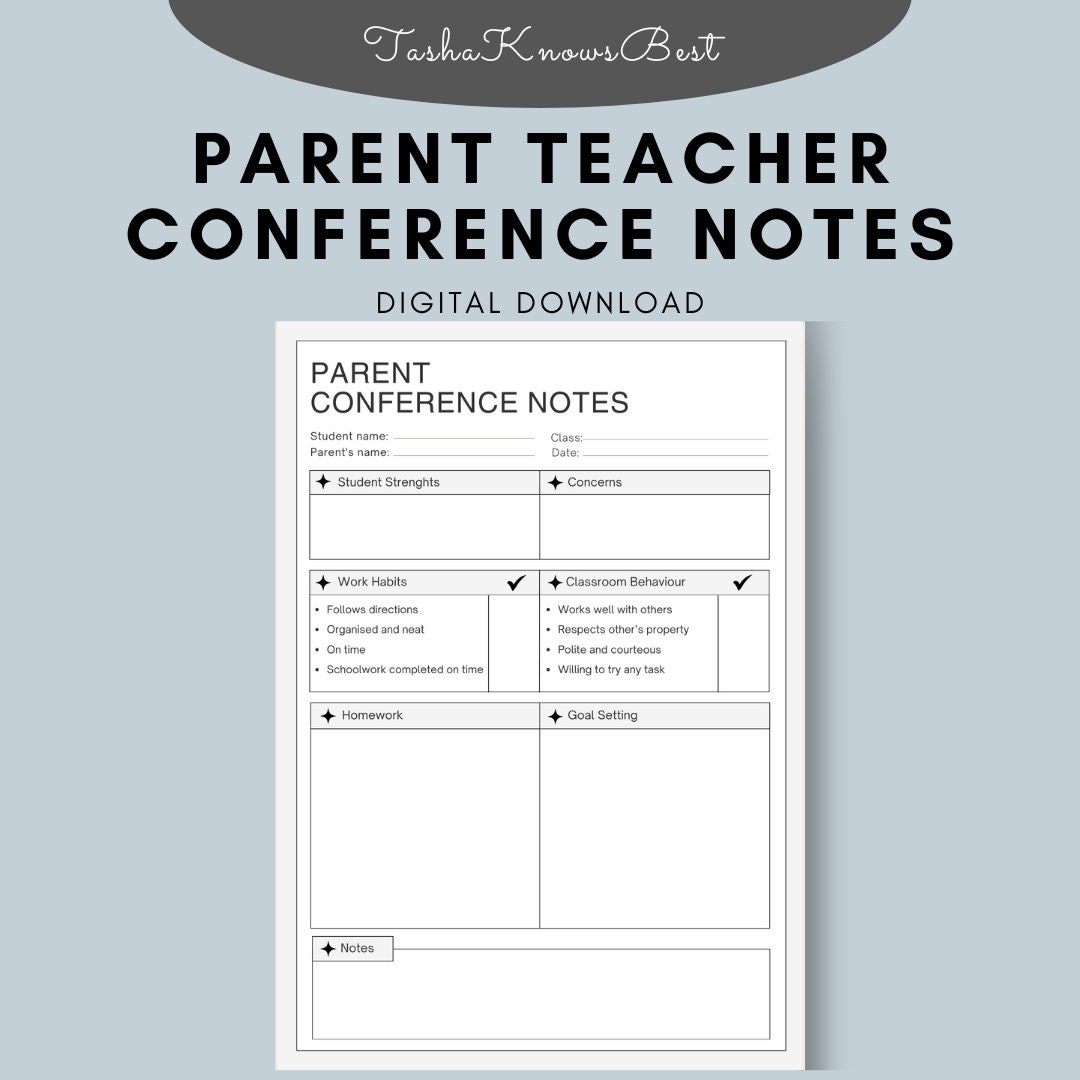 PRINTABLE Grey Parent Conference Notes, Parent-teacher Conference ...