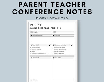 PRINTABLE Cute Parent Conference Notes, Parent-teacher Conference ...