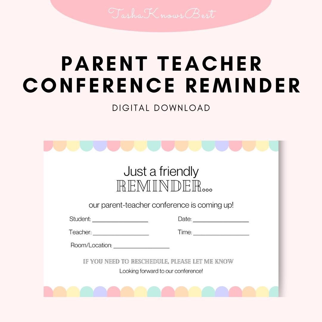 Pastel Rainbow Parent Teacher Conference Reminder Notes, Parent Teacher ...