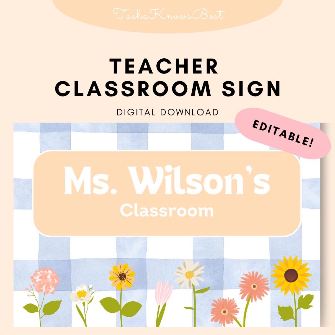 Editable Pastel Flower Teacher Classroom Sign, Class Poster. Class ...