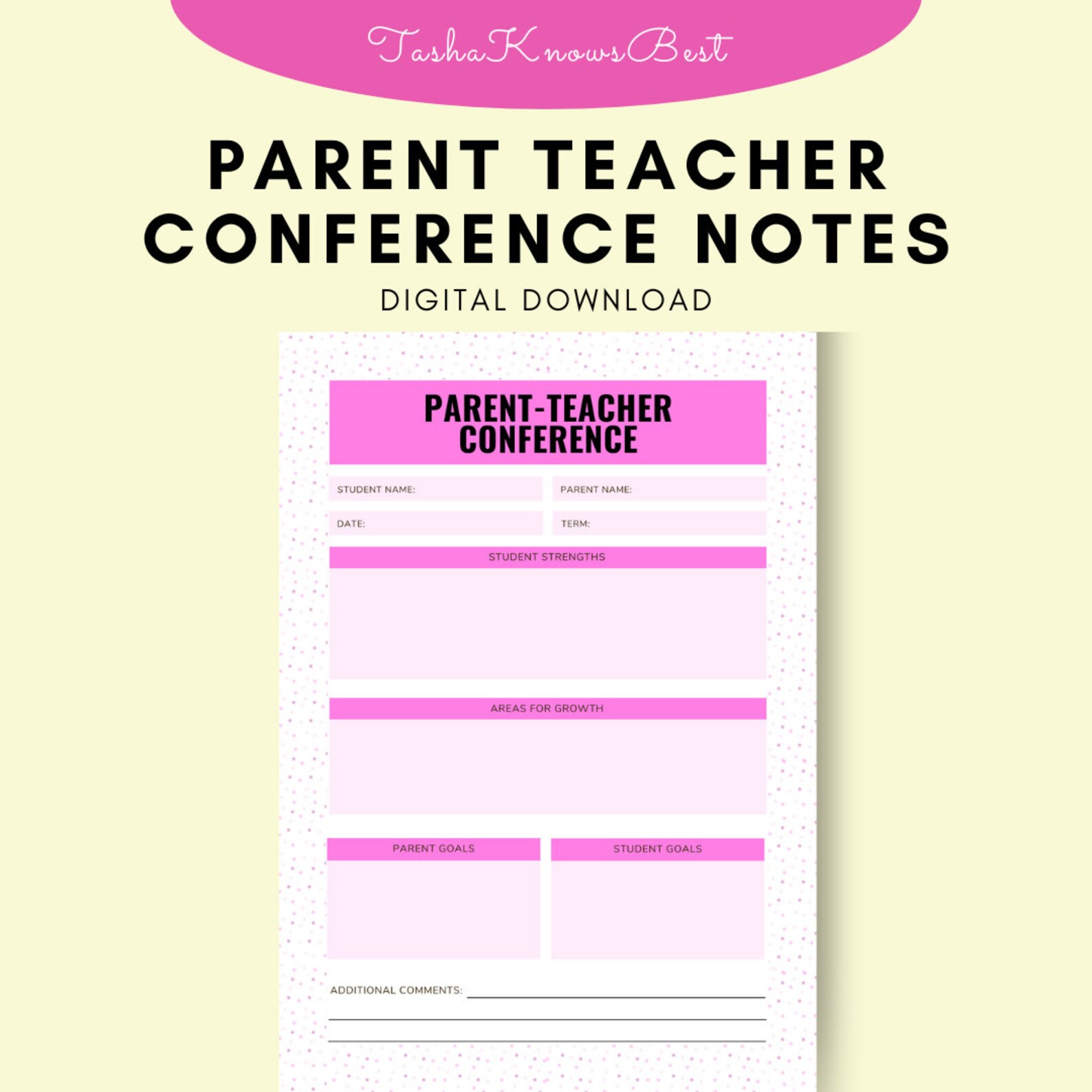 PRINTABLE Cute Parent Conference Notes, Parent-teacher Conference ...