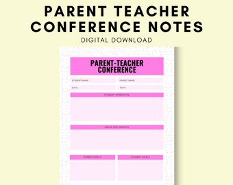 PRINTABLE Cute Parent Conference Notes, Parent-teacher Conference ...