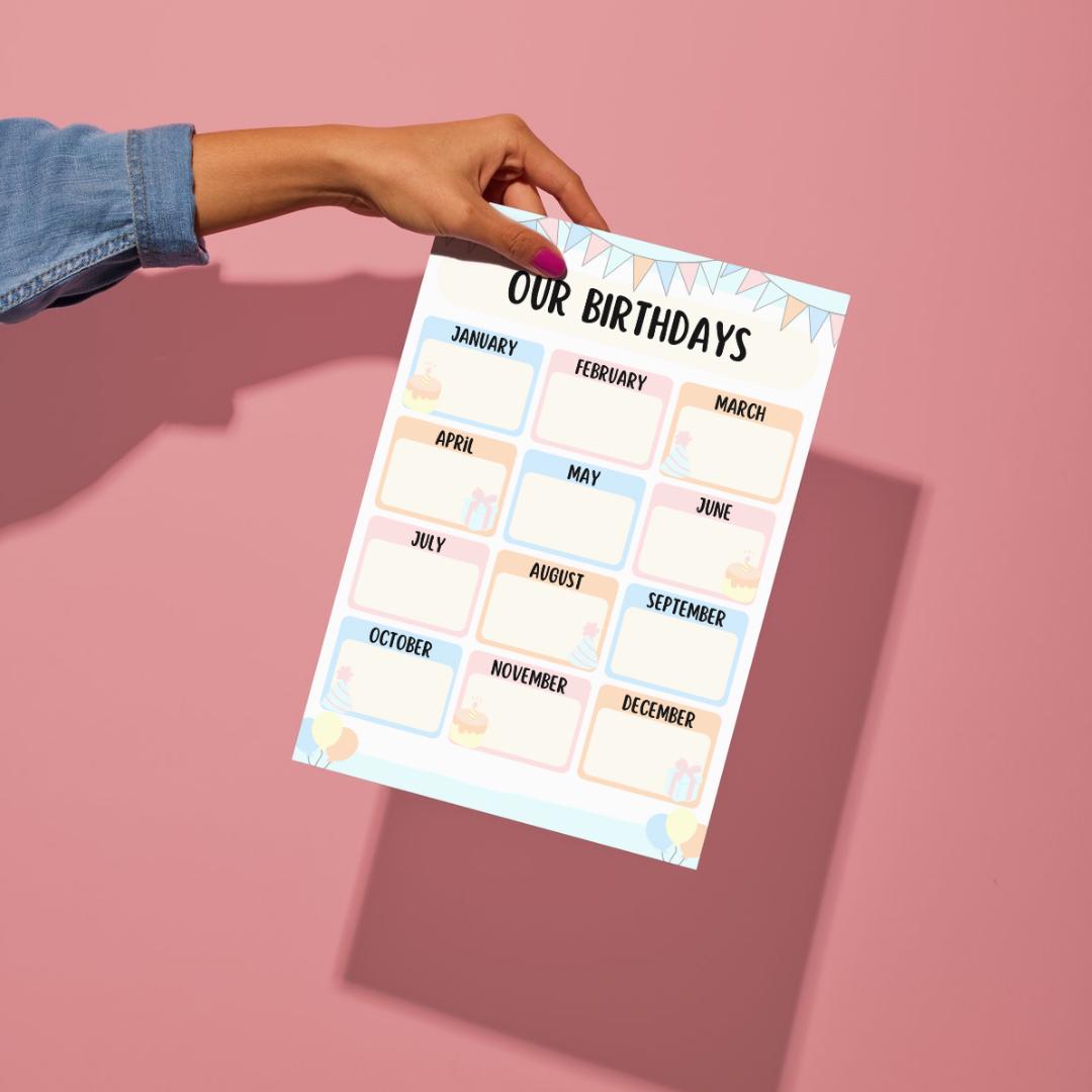 Pastel Classroom Birthday Poster, Birthday Poster, Class Birthday ...