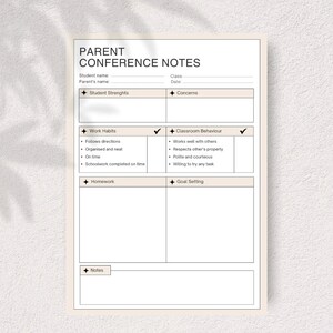 PRINTABLE Beige Parent Conference Notes, Parent-teacher Conference ...