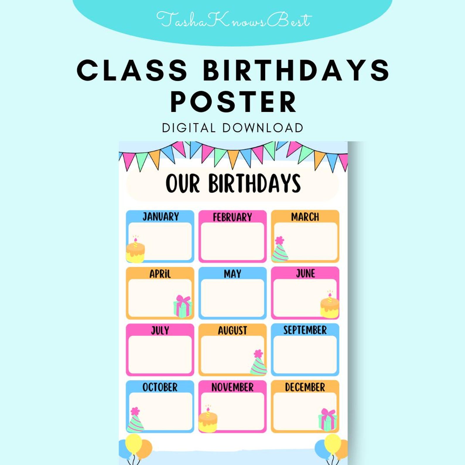 Bright Classroom Birthday Poster, Birthday Poster, Class Birthday ...